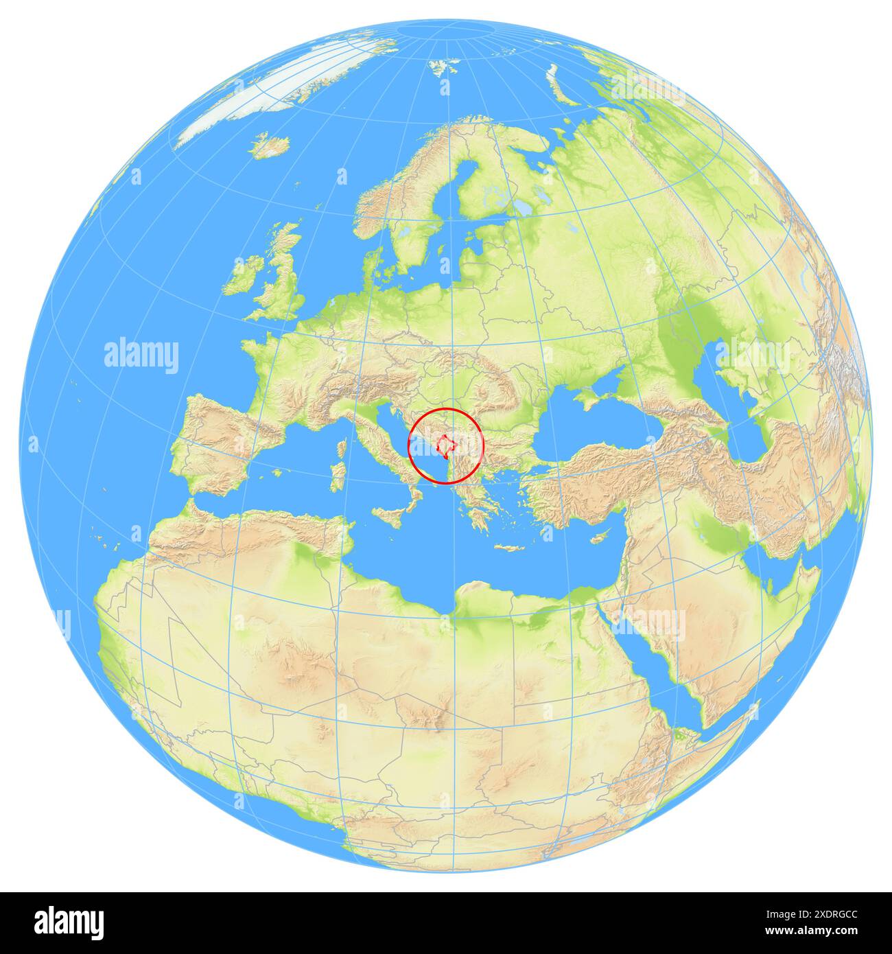 View of the Earth from space showing the location of the country ...