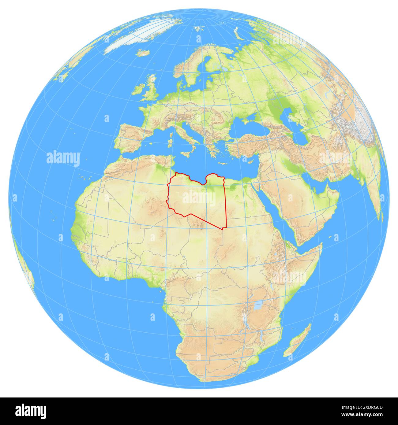 View of the Earth from space showing the location of the country Libya ...