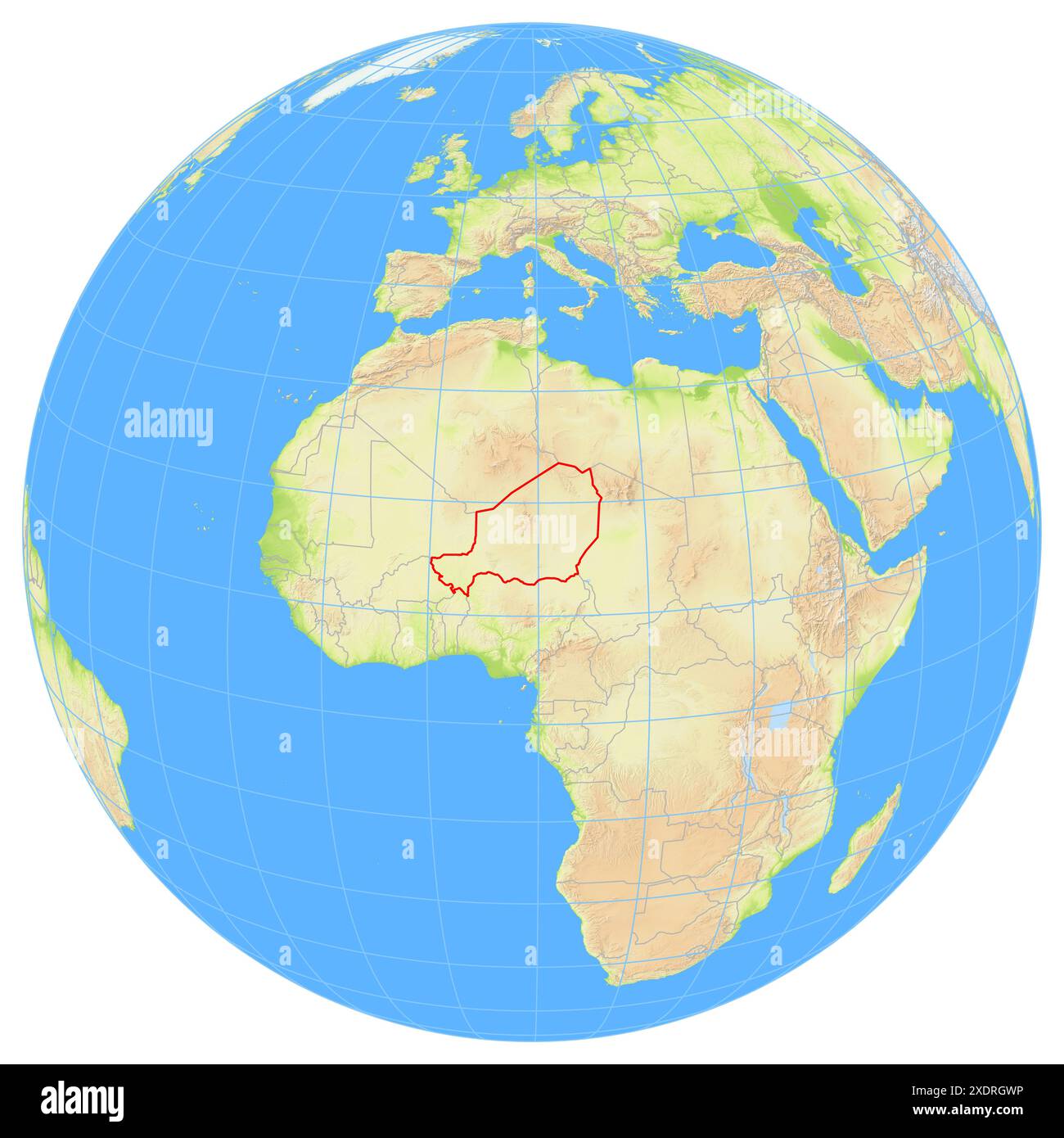 View of the Earth from space showing the location of the country Niger ...