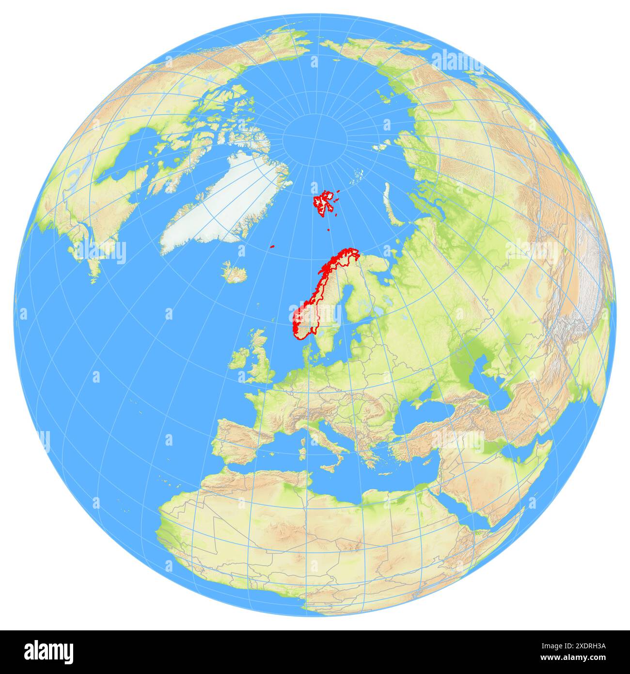View of the Earth from space showing the location of the country Norway in Europe. The country ...
