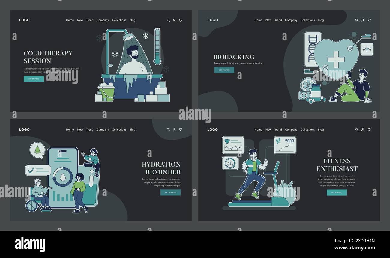 Biohacking set. Optimizing health and wellbeing through cold therapy ...