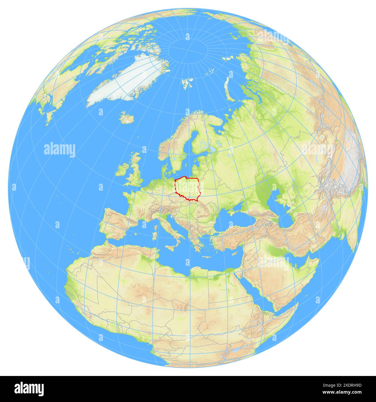 View of the Earth from space showing the location of the country Poland ...