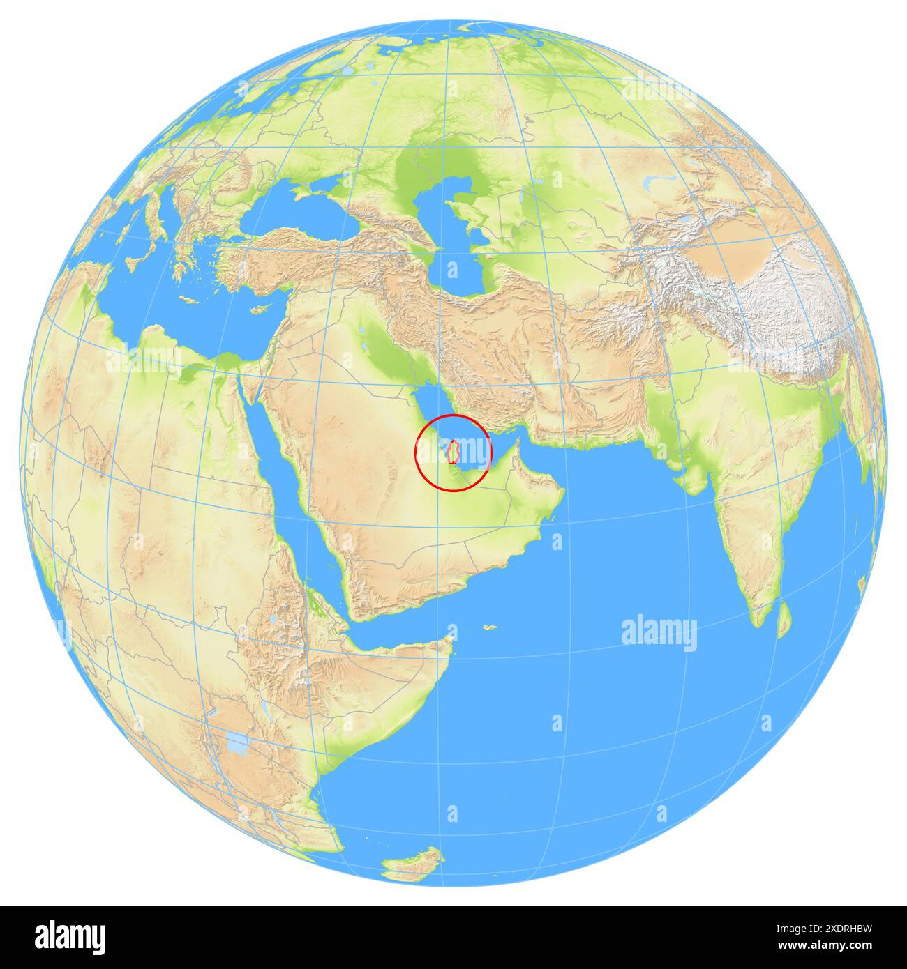 View of the Earth from space showing the location of the country Qatar ...