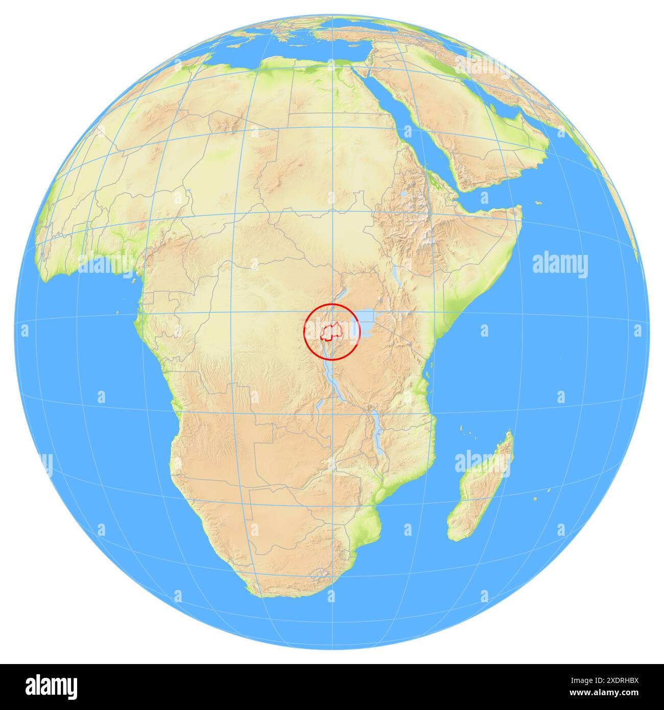 View of the Earth from space showing the location of the country Rwanda ...