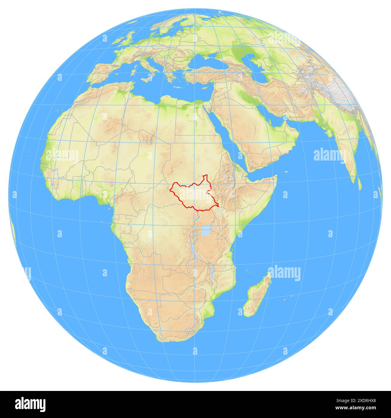 View of the Earth from space showing the location of the country South ...