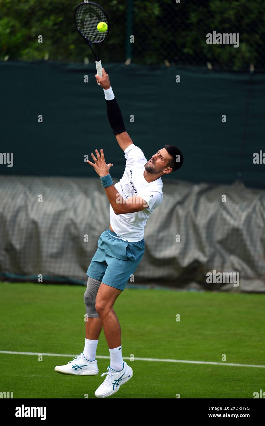 Novak Djokovic during a training session at the All England Lawn Tennis ...