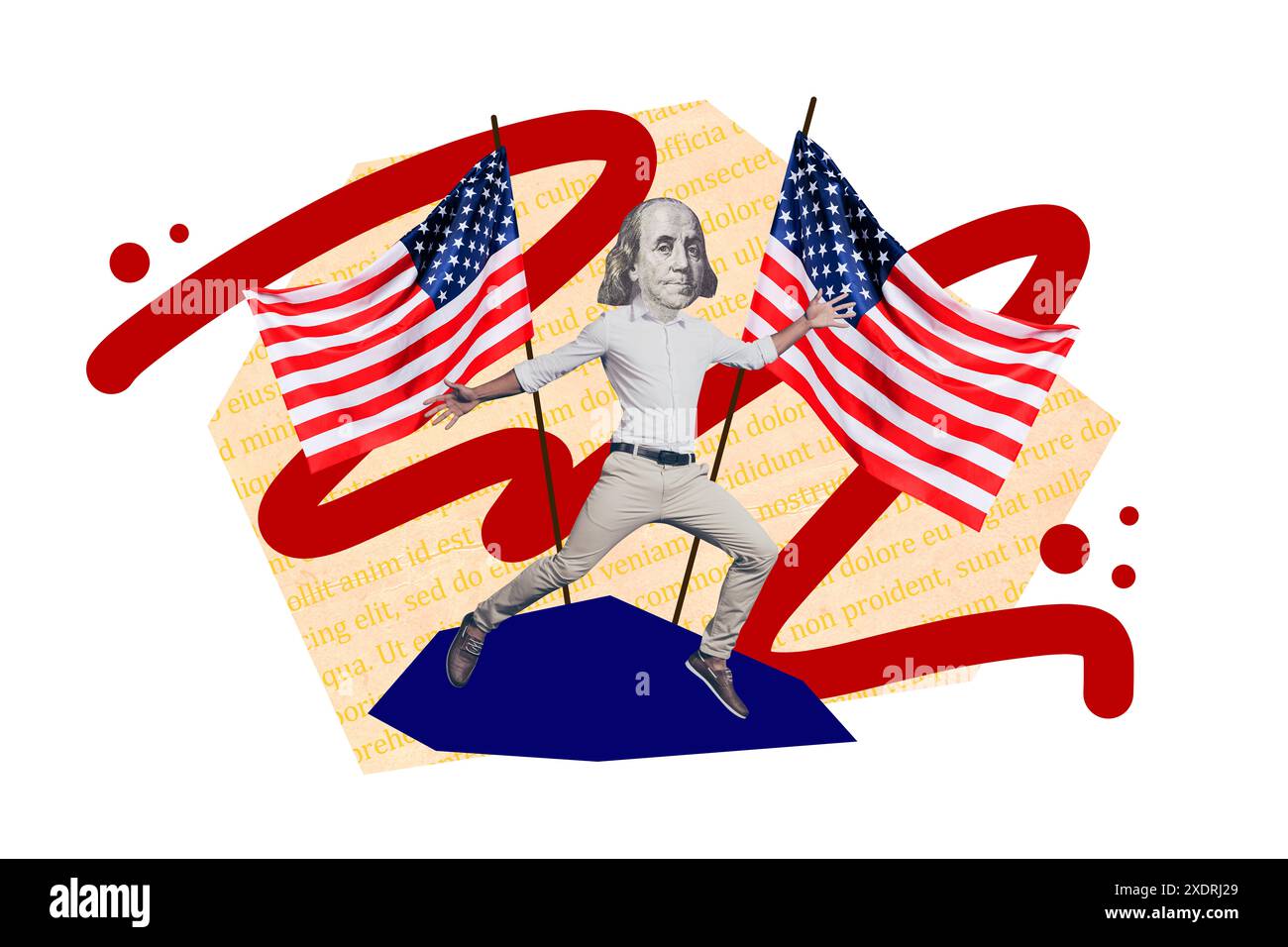 Composite collage image of funny man franklin flags national independence america day fourth ...