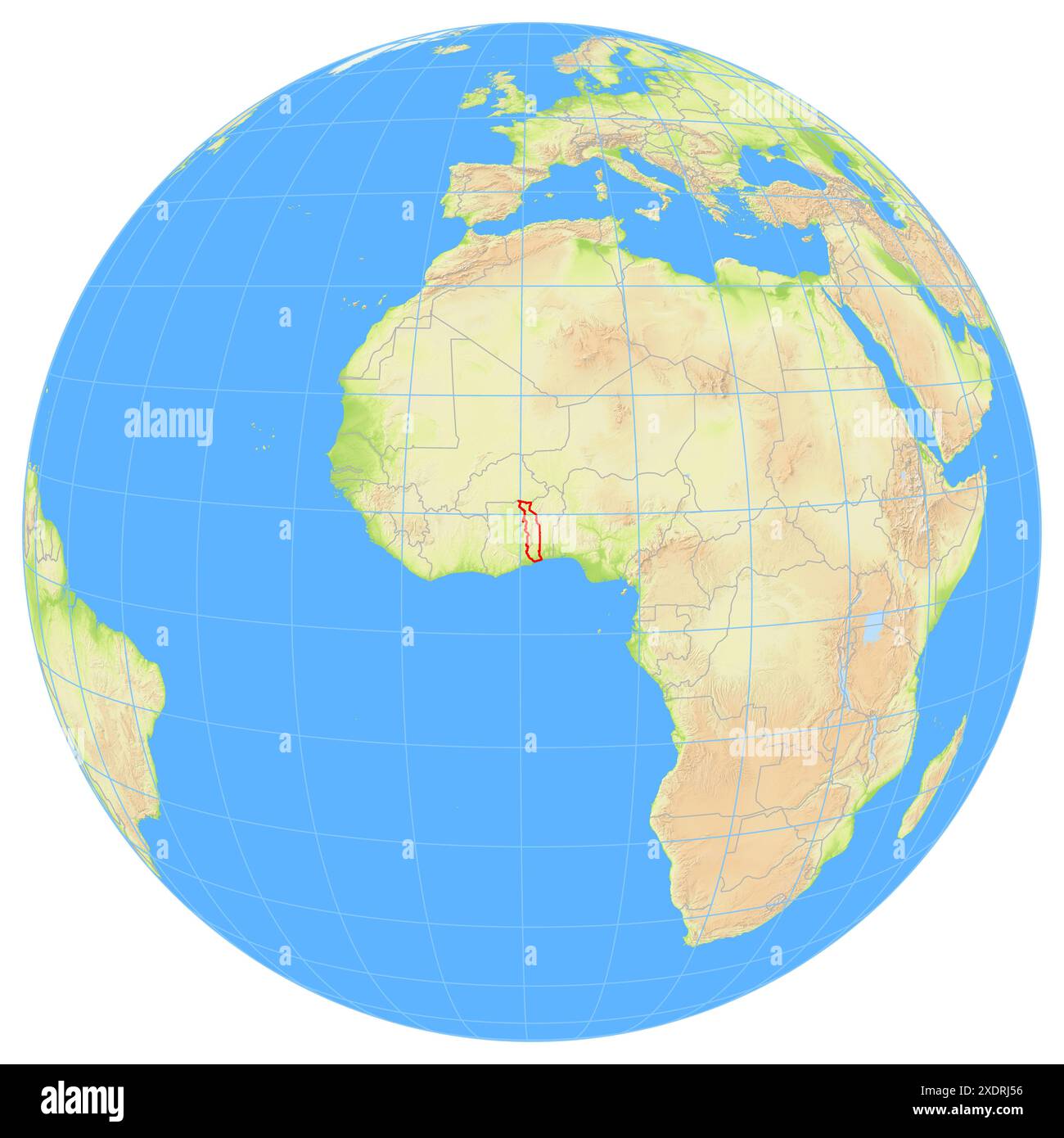 View of the Earth from space showing the location of the country Togo ...