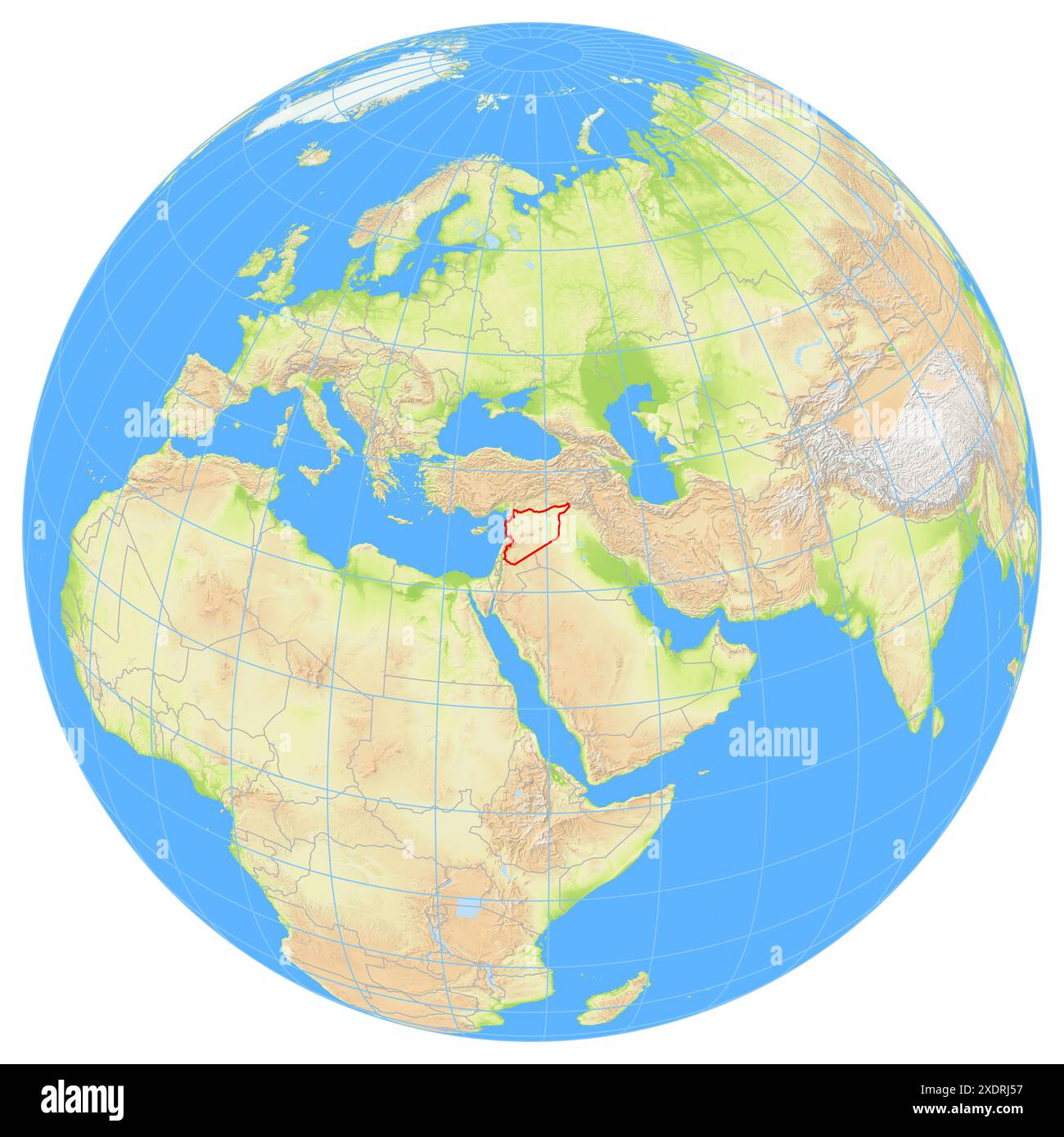 View of the Earth from space showing the location of the country Syria ...