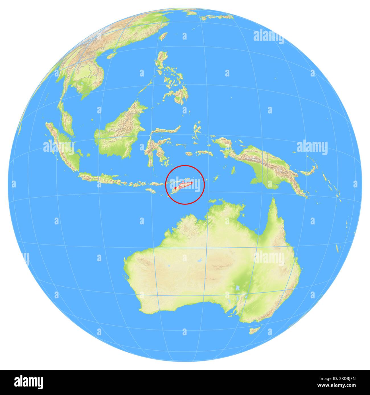 View of the Earth from space showing the location of the country East ...