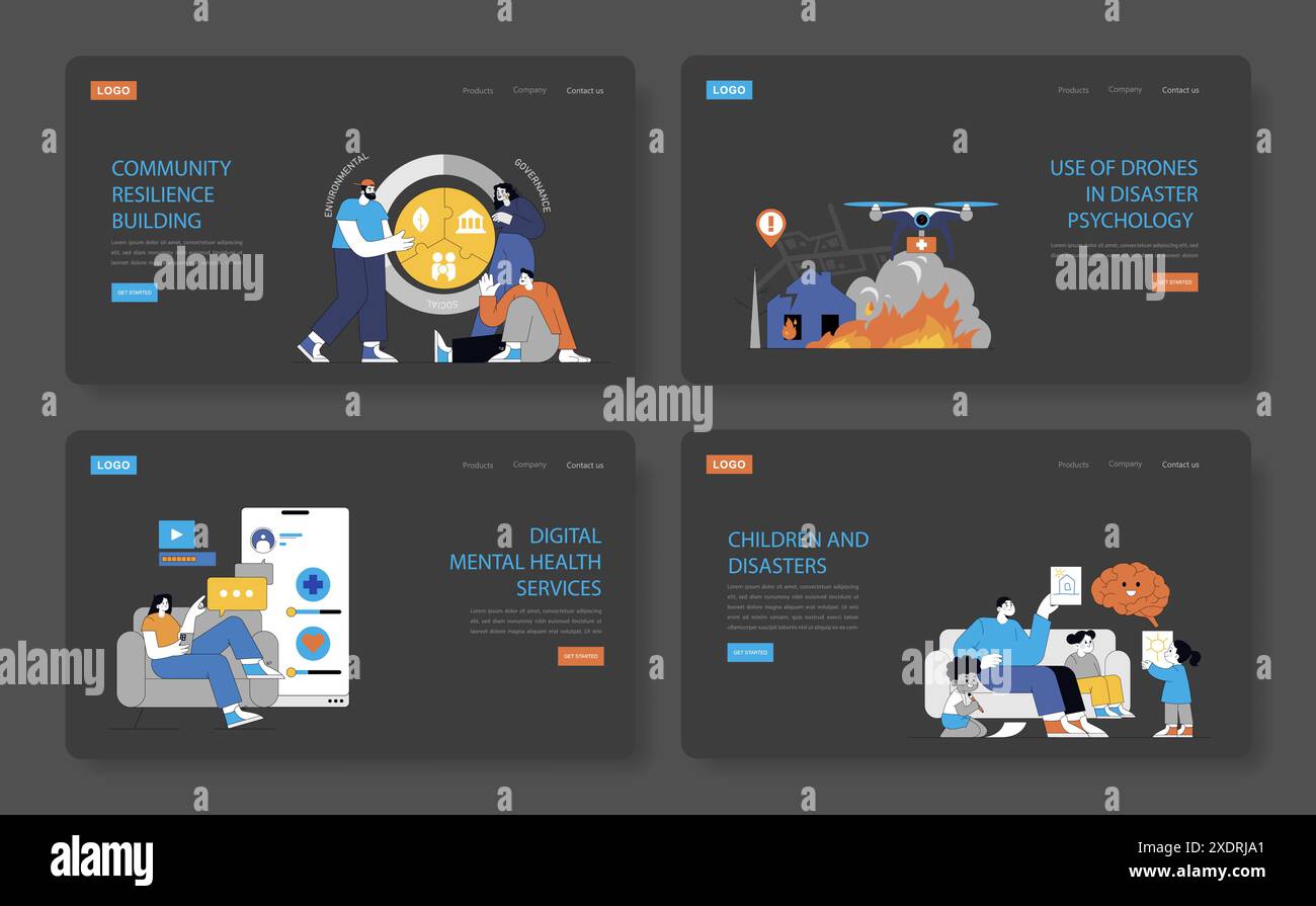 Disaster psychology set. Strategies for resilience, innovative drone use, digital mental health ...