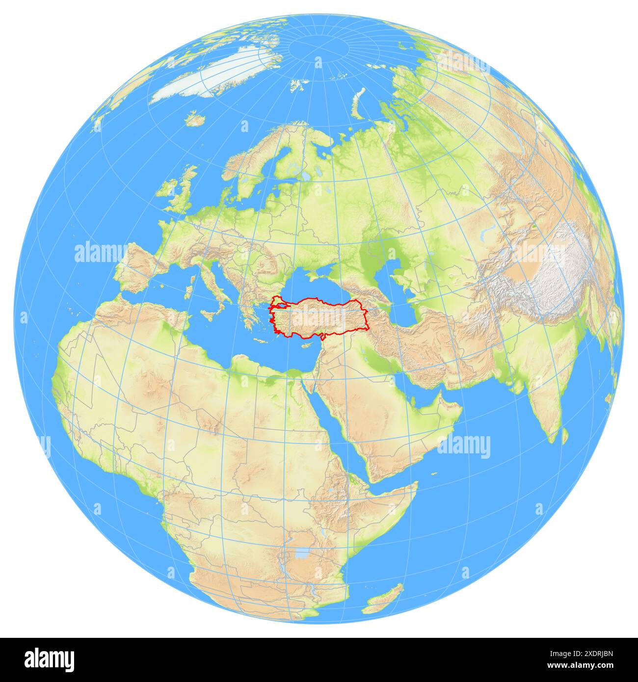 View of the Earth from space showing the location of the country Turkey ...