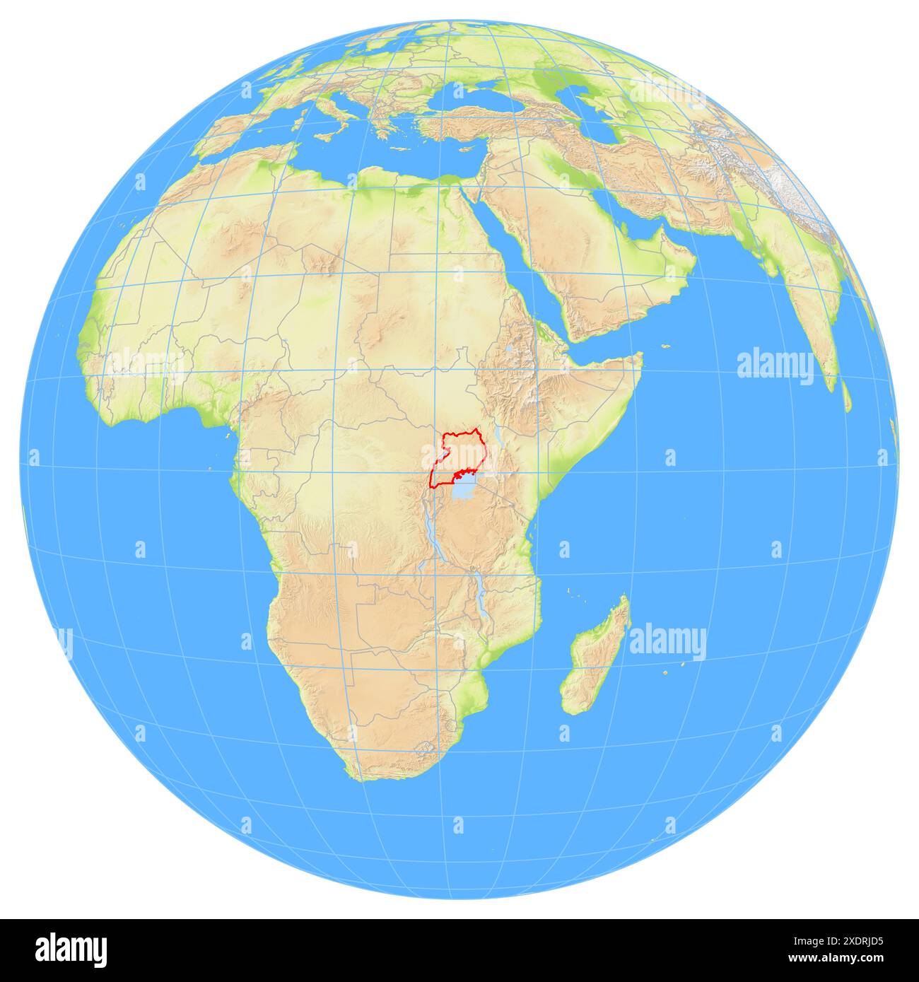 View of the Earth from space showing the location of the country Uganda ...