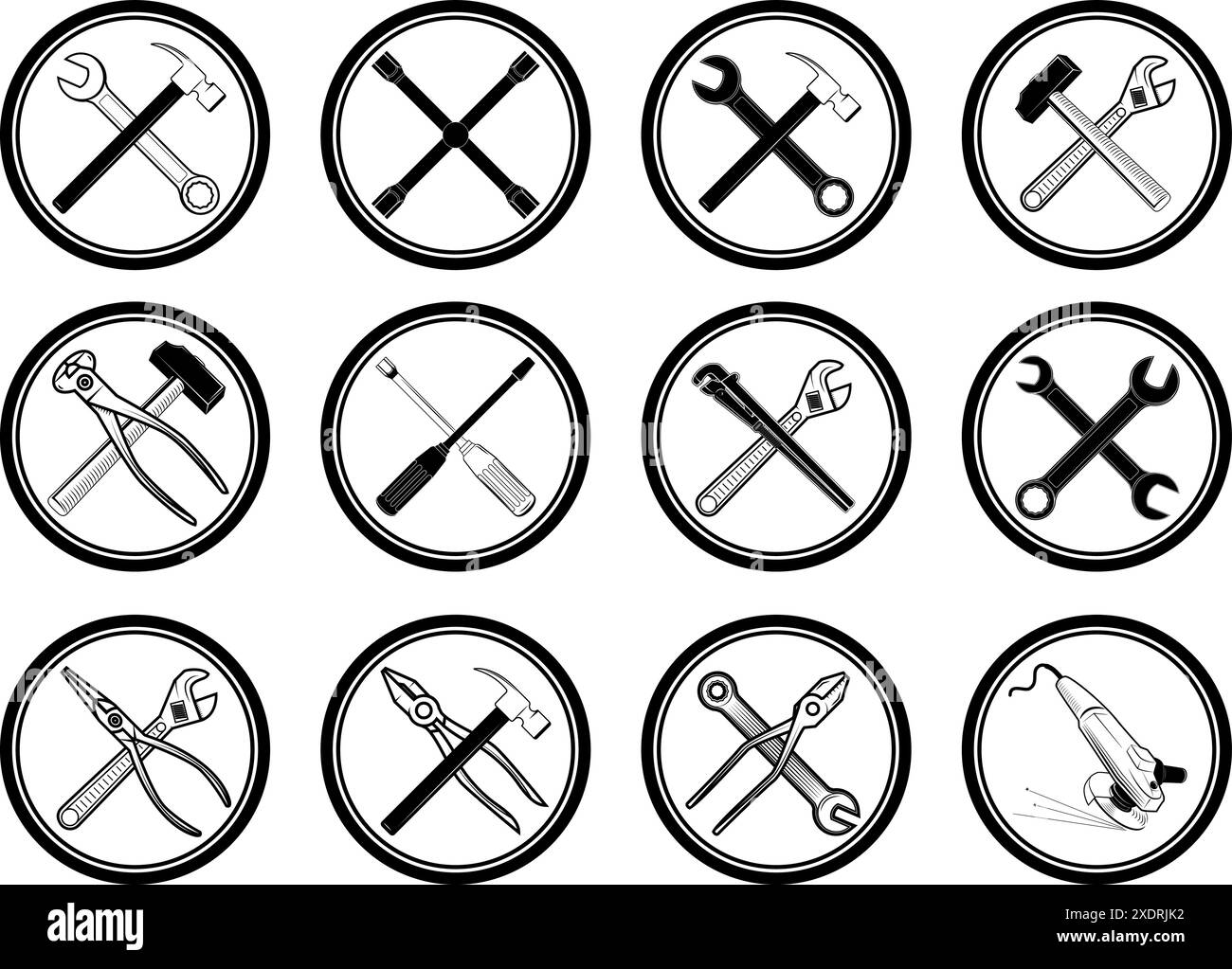 Set of equipment icons set. Vector labels with tools. Design elements ...
