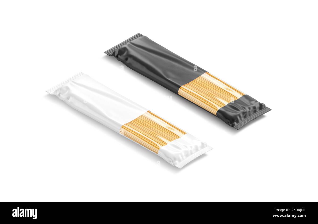 Blank black and white paper transparent pack spaghetti pasta mockup, 3d ...