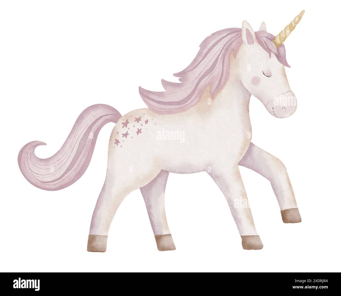 Unicorn watercolor illustration. Drawing of cute little Horse with horn ...