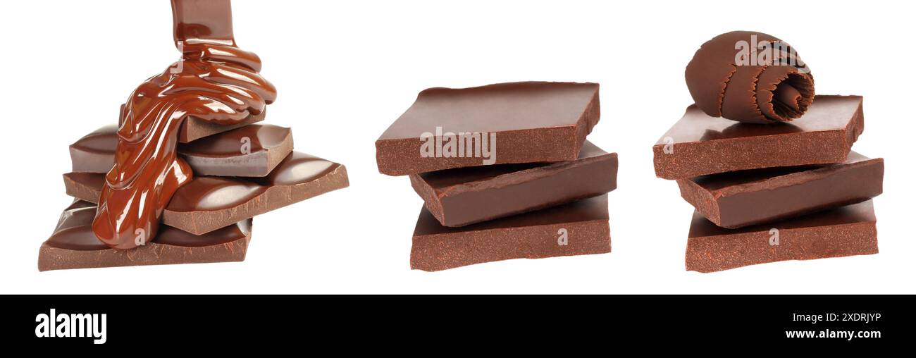 Set of Broken Chocolate Bars, isolated on a transparent background ...