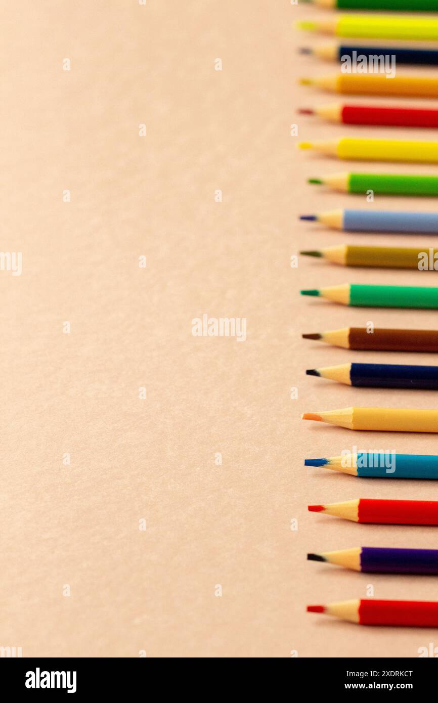 Bright school supplies on plain background. Assortment of colorful ...