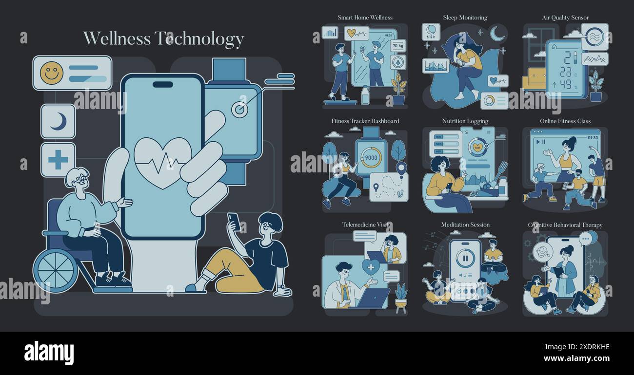 Wellness Technology concept. Integrating health and fitness monitoring ...