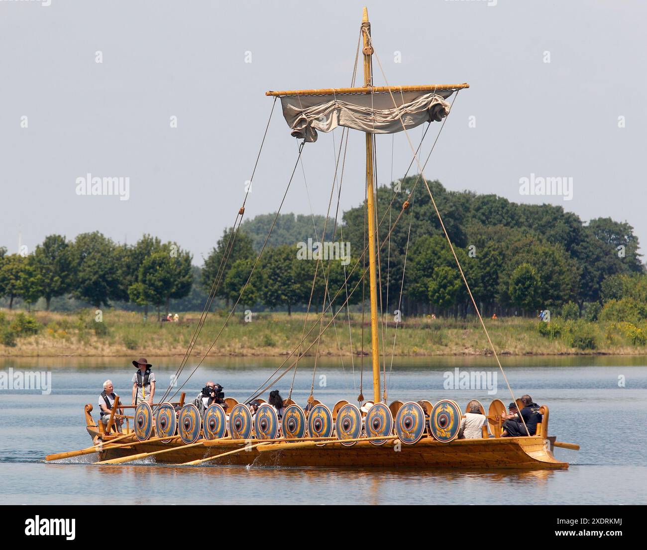 24 June 2024, North Rhine-Westphalia, Xanten: The faithful replica of a ...