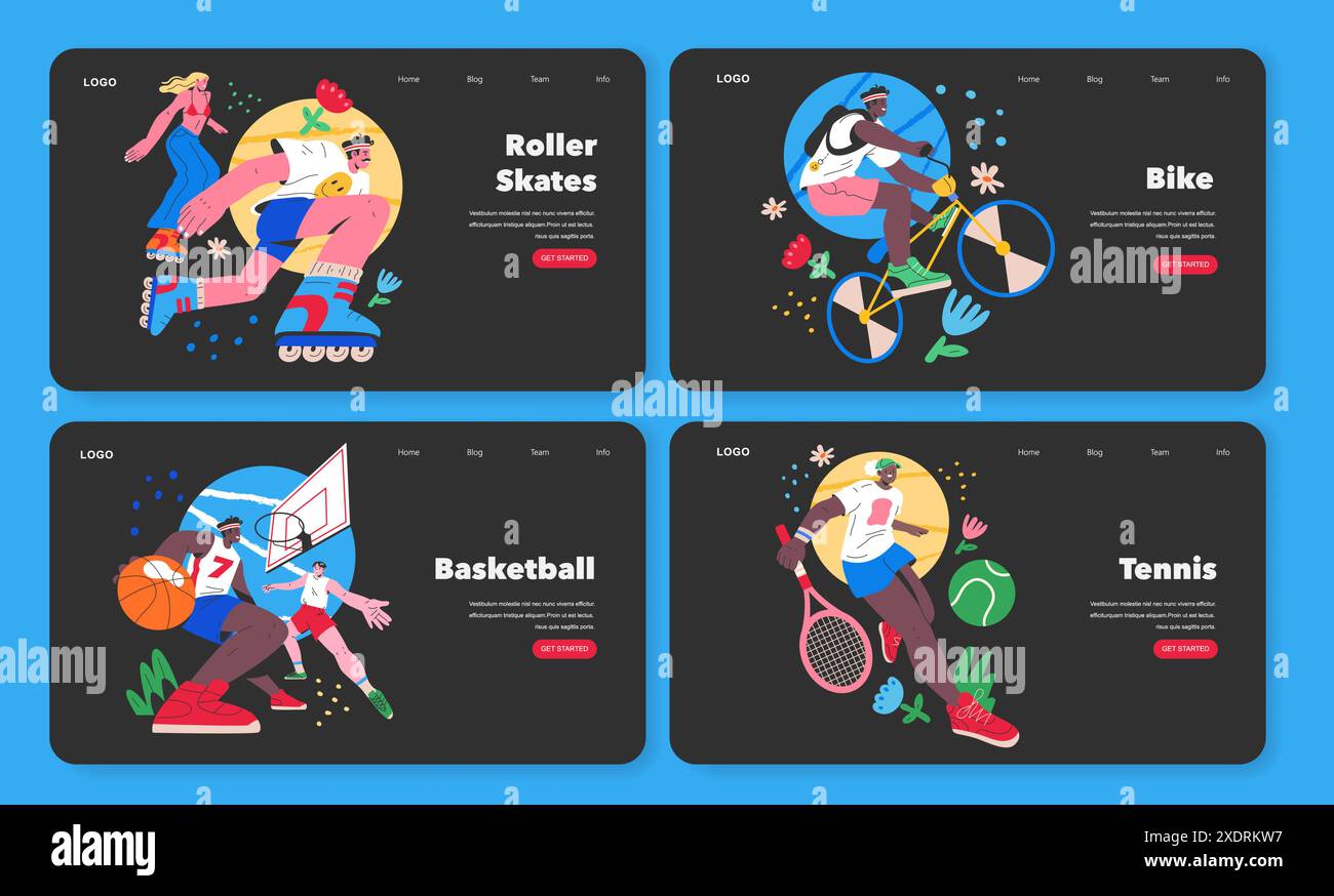 Summer Sports Activities set. Dynamic scenes of individuals engaged in ...