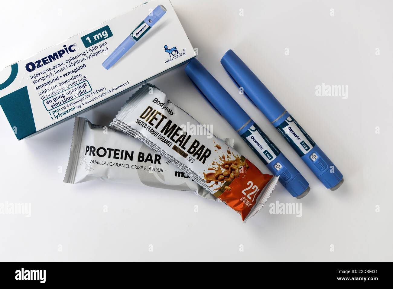 Concept of losing weight with the diabetes drug Ozempic. Layout with ...