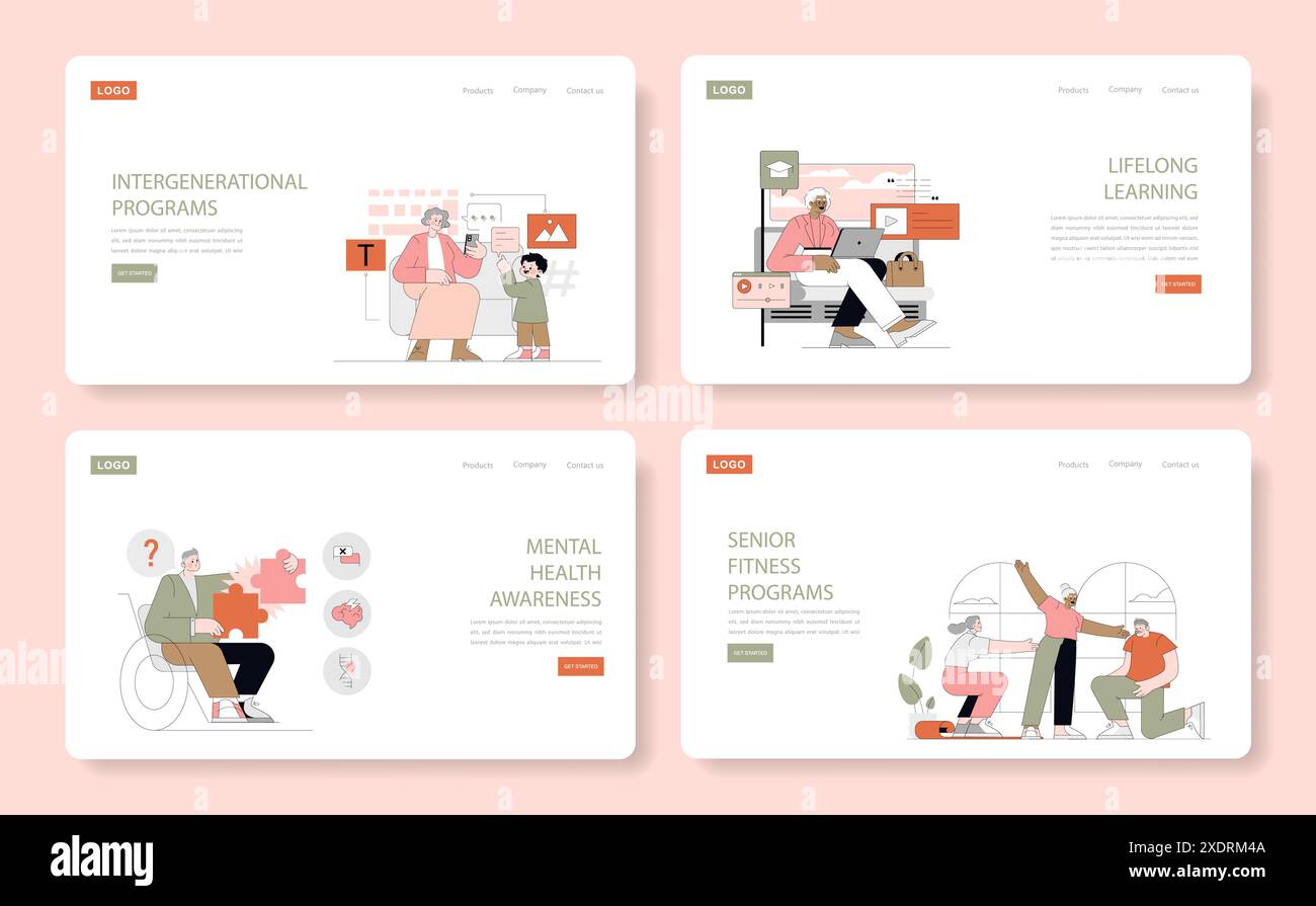 Positive Aging set. Activities and education for seniors, promoting ...