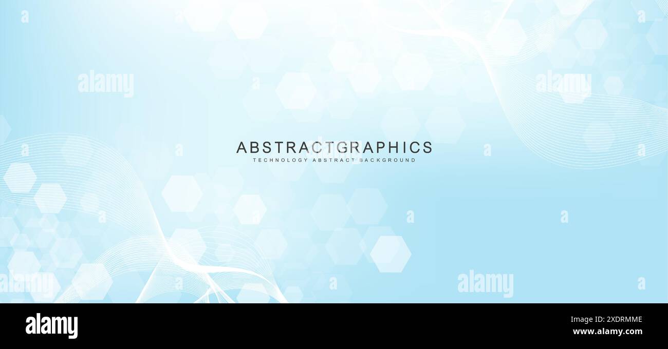 Modern science background with lines, dots and hexagons. Wave flow ...
