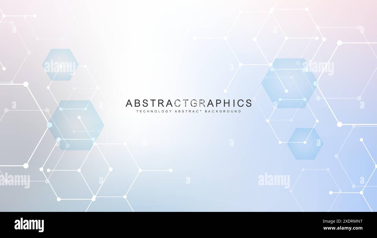 Modern science background with lines, dots and hexagons. Wave flow abstract background ...