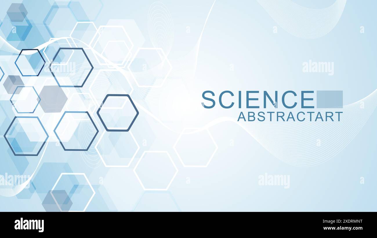 Modern science background with lines, dots and hexagons. Wave flow ...