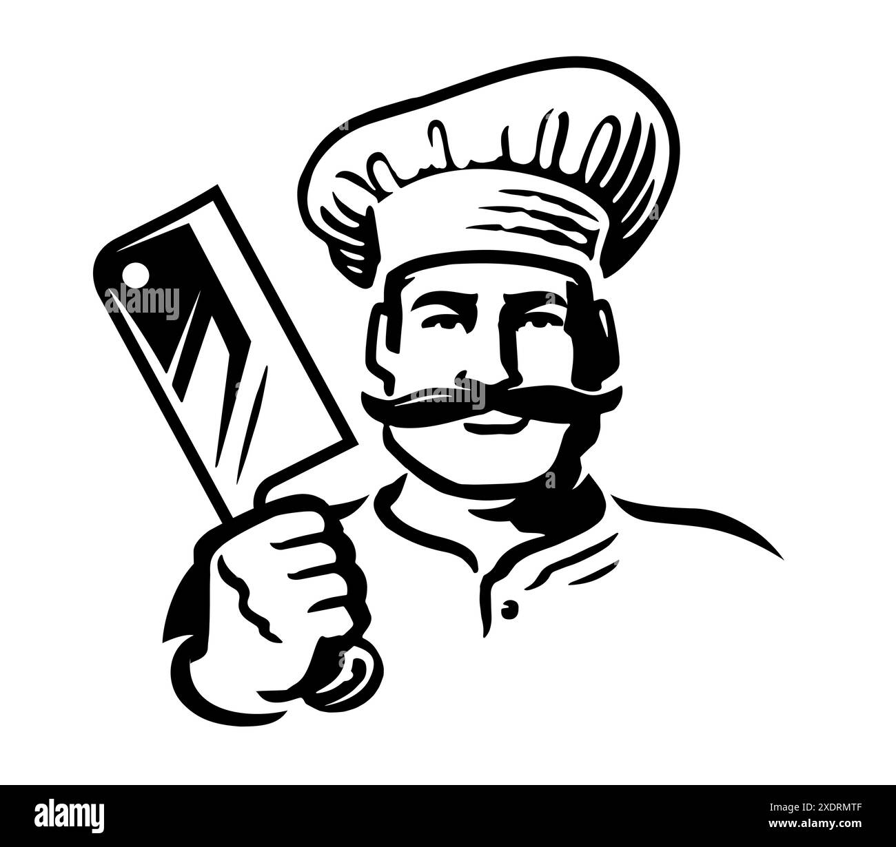 Chef with butcher knife emblem. Male cook with knife logo. Hand drawn ...