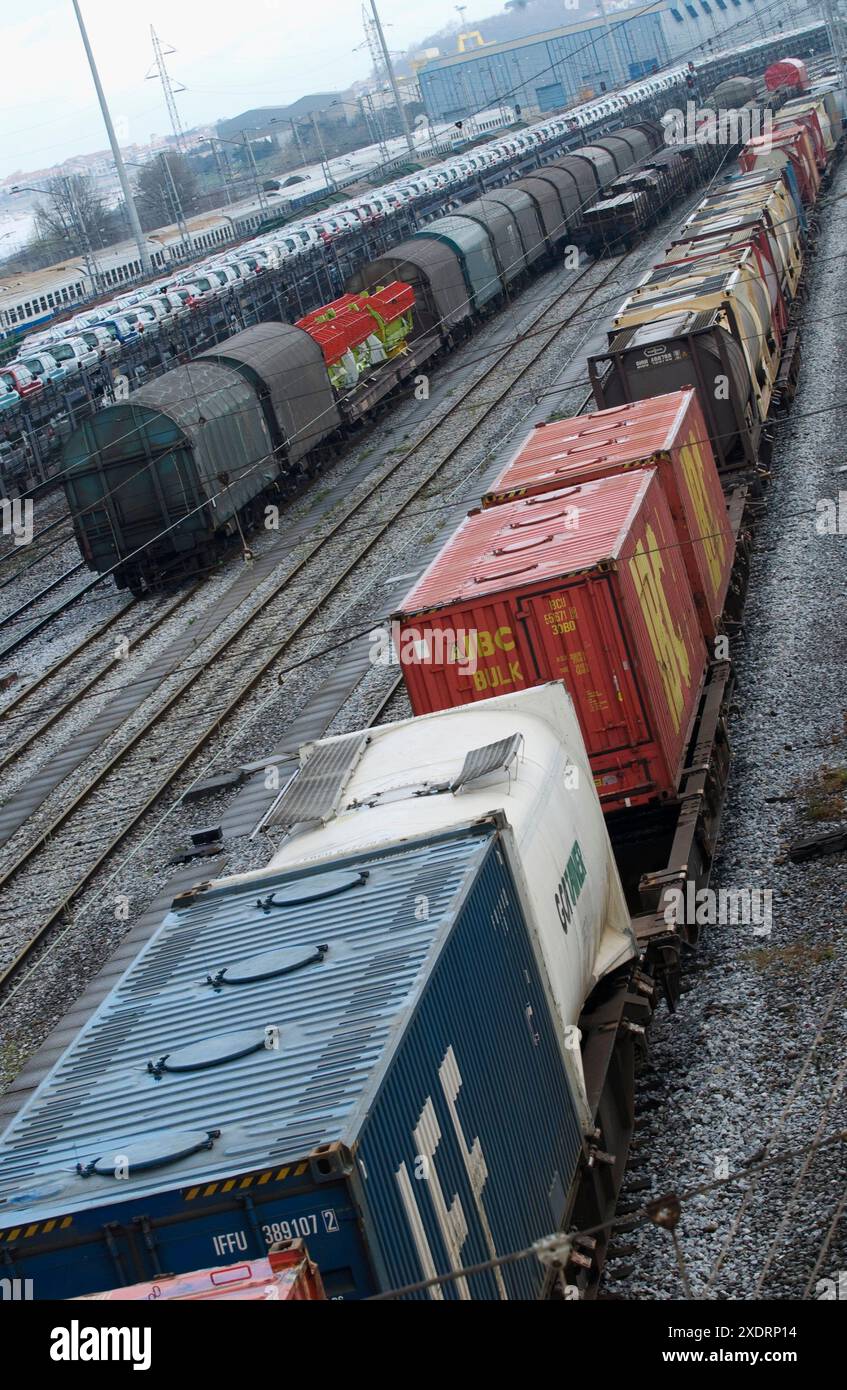 Merchandise and Cars for export, Train station. Irun. Guipúzcoa ...