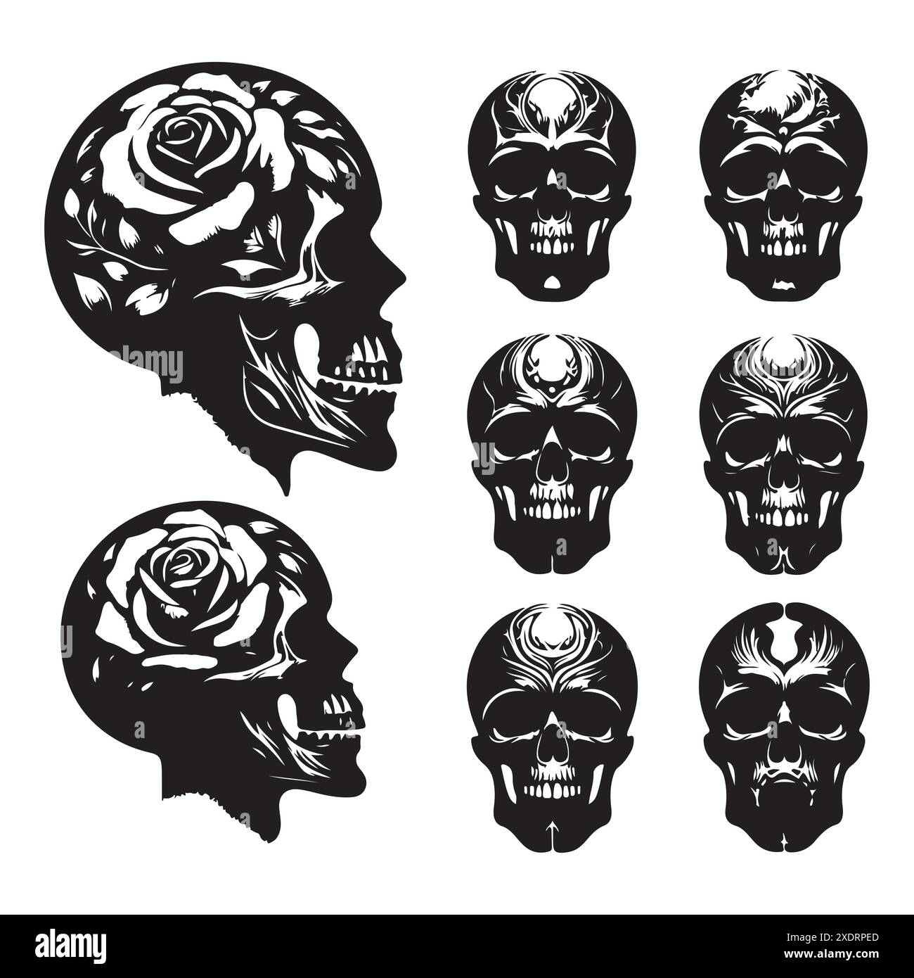 Silhouette set of skull head. Vector isolated illustration Stock Vector ...