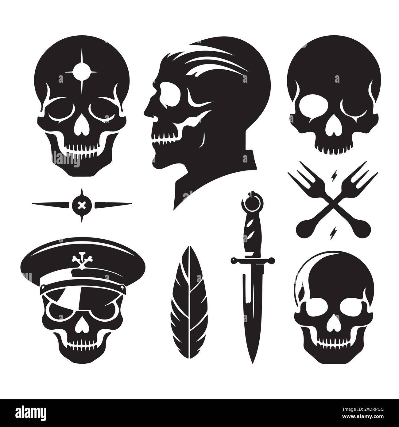 Silhouette set of skull head. Vector isolated illustration Stock Vector ...