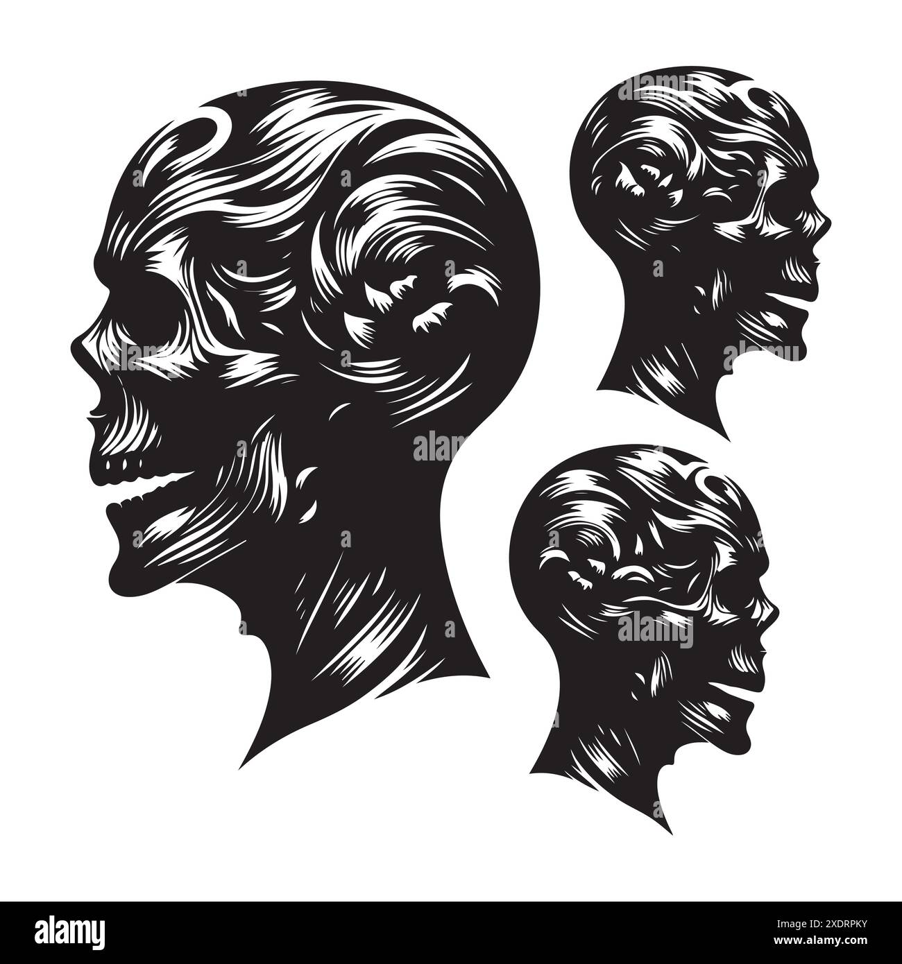 Silhouette set of skull head. Vector isolated illustration Stock Vector ...
