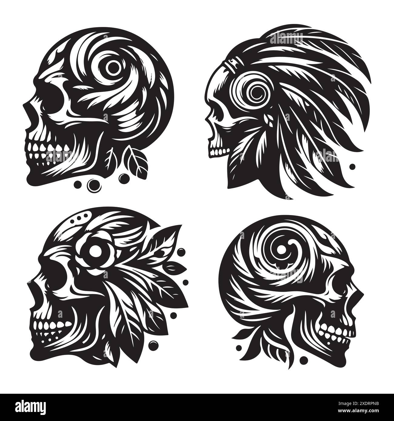 Silhouette set of skull head. Vector isolated illustration Stock Vector ...