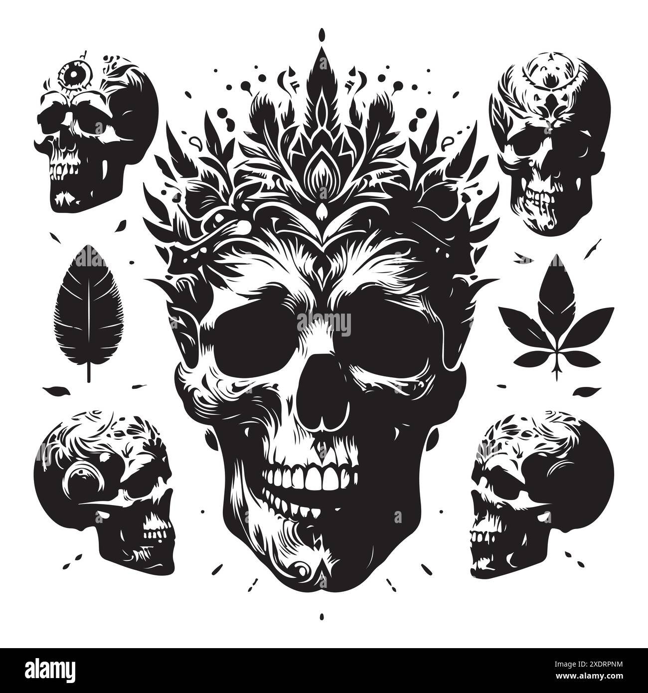 Silhouette set of skull head. Vector isolated illustration Stock Vector ...