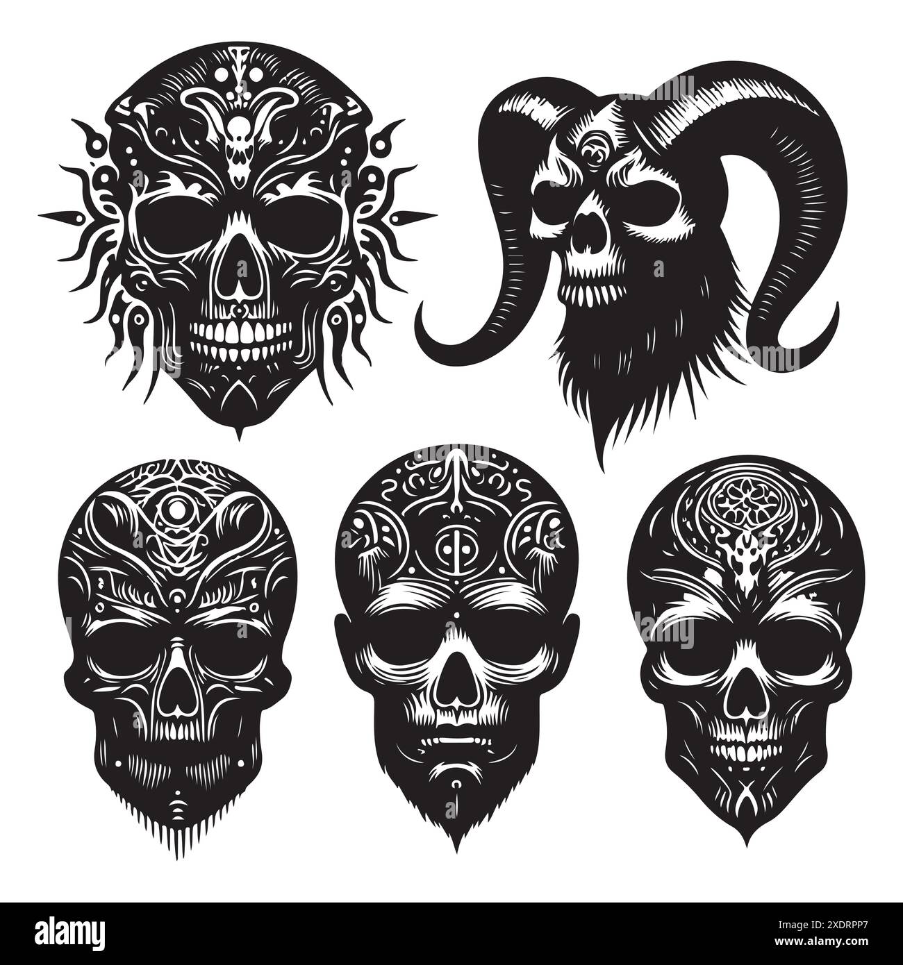 Silhouette set of skull head. Vector isolated illustration Stock Vector ...
