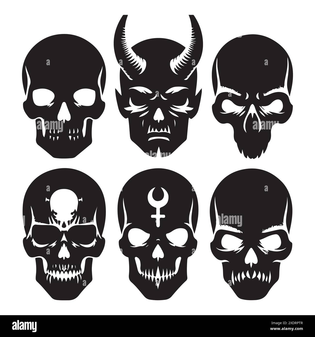 Silhouette set of skull head. Vector isolated illustration Stock Vector ...