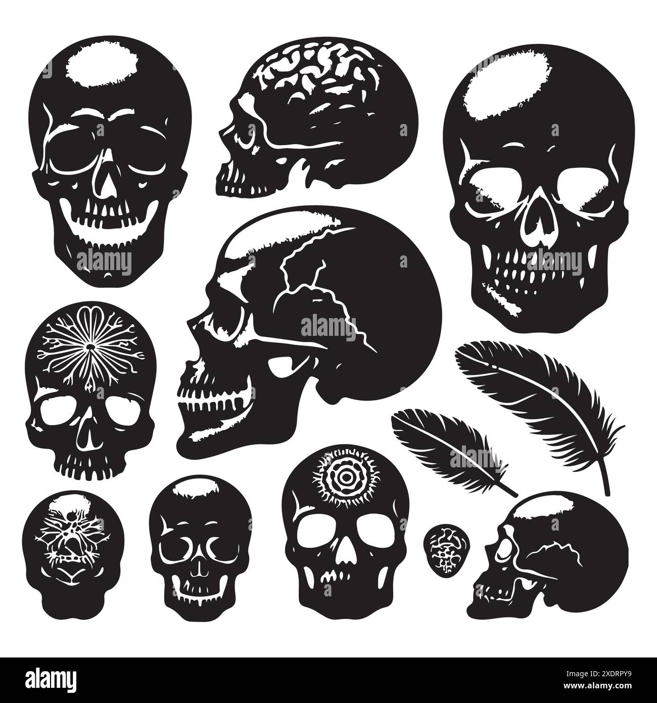 Silhouette set of skull head. Vector isolated illustration Stock Vector ...