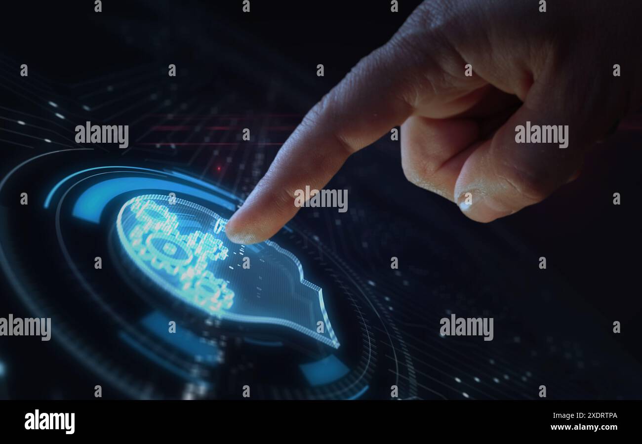 AI head artificial intelligence machine learning symbol digital abstract 3d concept. Finger ...