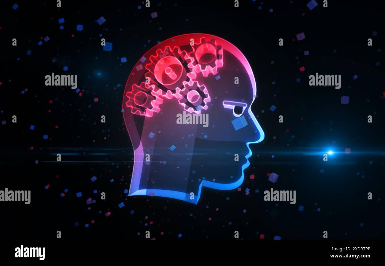 AI head artificial intelligence machine learning symbol digital abstract concept holographic ...