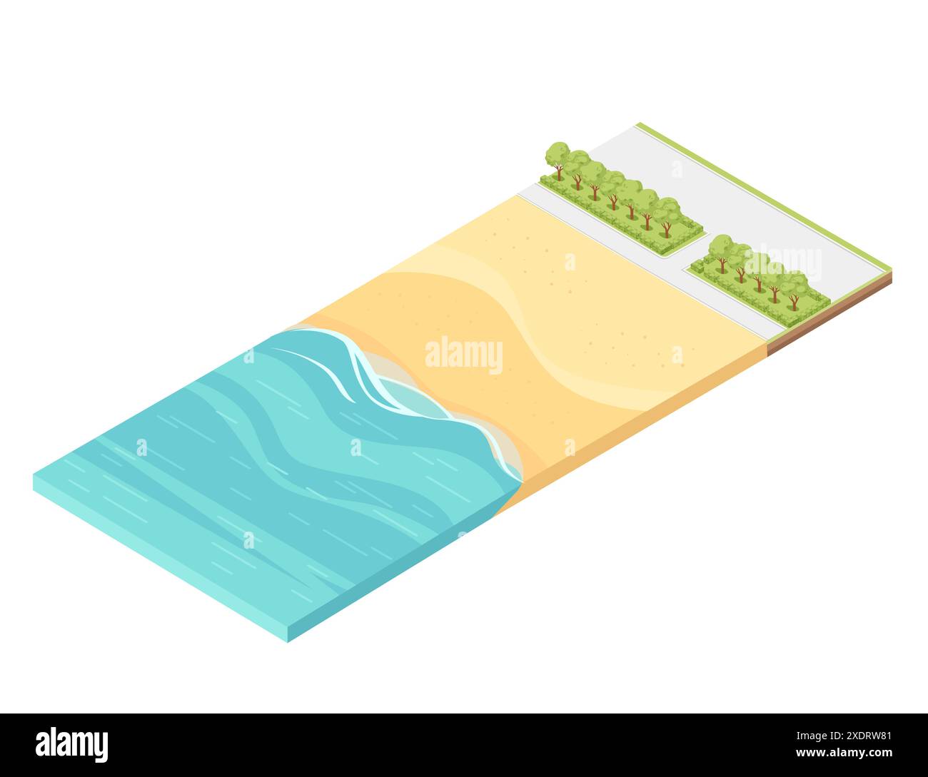Isometric view of a sand beach with city park vector illustration ...