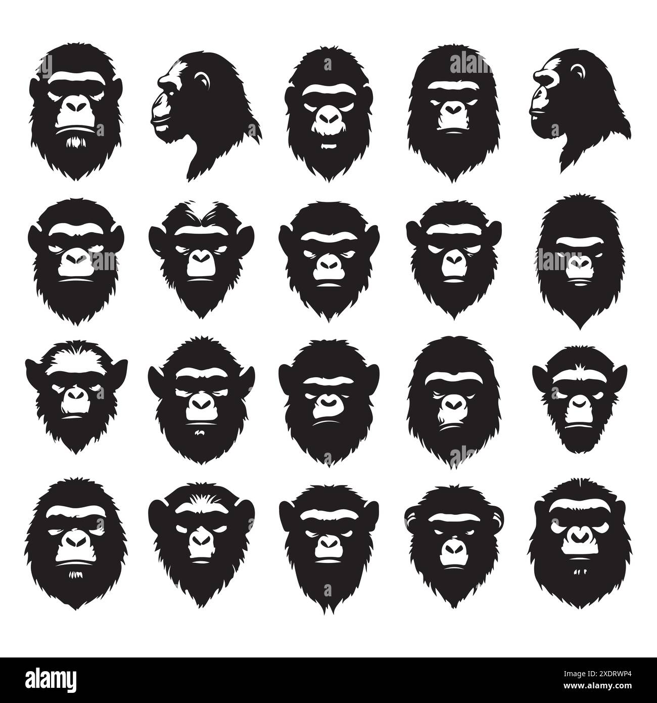 Silhouette set of ape animal head. Vector isolated illustration Stock ...