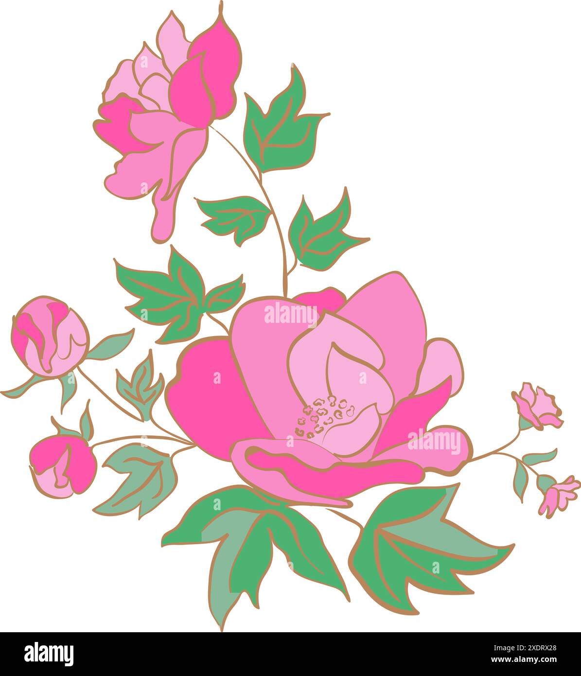 Elegant and festive flower composition includes freehand drawn isolated ...