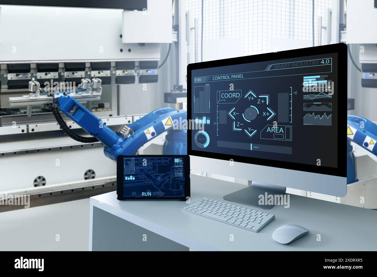 Computer and digital tablet for control of robots in a smart factory ...