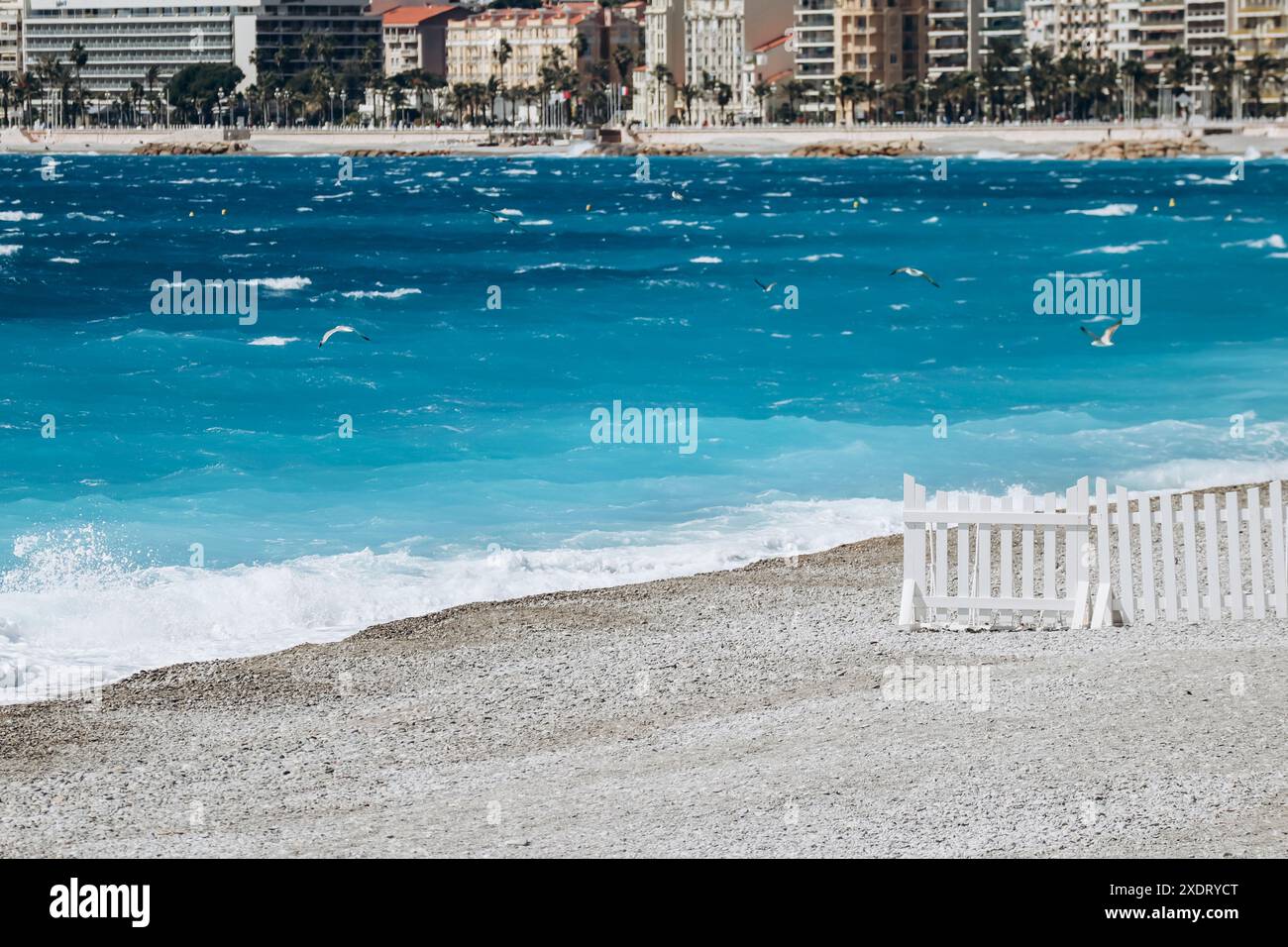 Beautiful azure sea in Nice in winter and deserted beaches Stock Photo ...