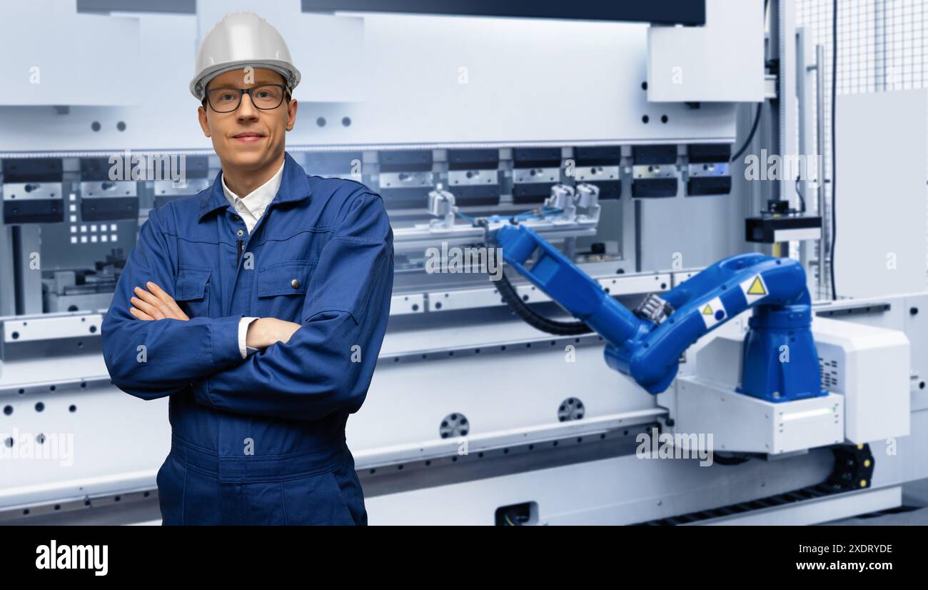 Engineer with robots in a smart factory. Smart industry 4.0 concept ...