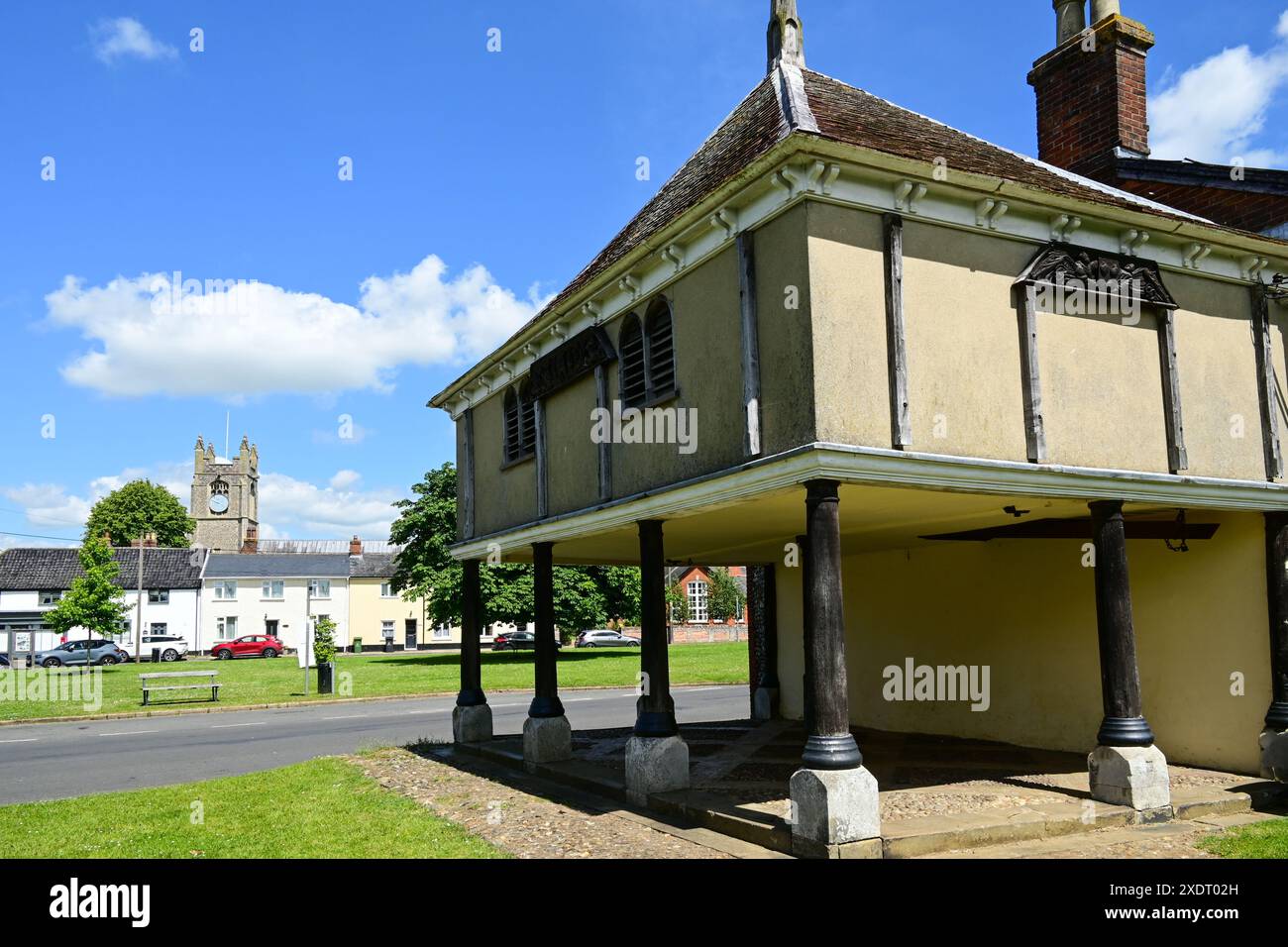 The historic Market Cross House in New Buckenham with the village green ...