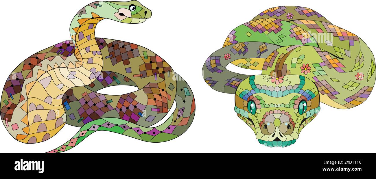 Hand drawn zentangle snakes for t-shirt and other decorations Stock ...